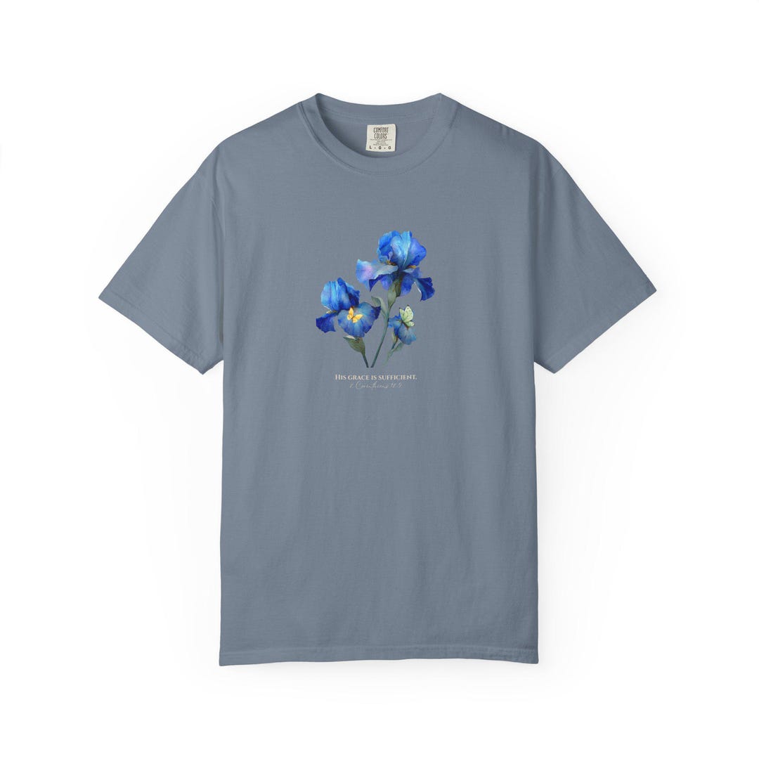 His Grace is Sufficient. Watercolor Blue Iris Floral Illustration ...