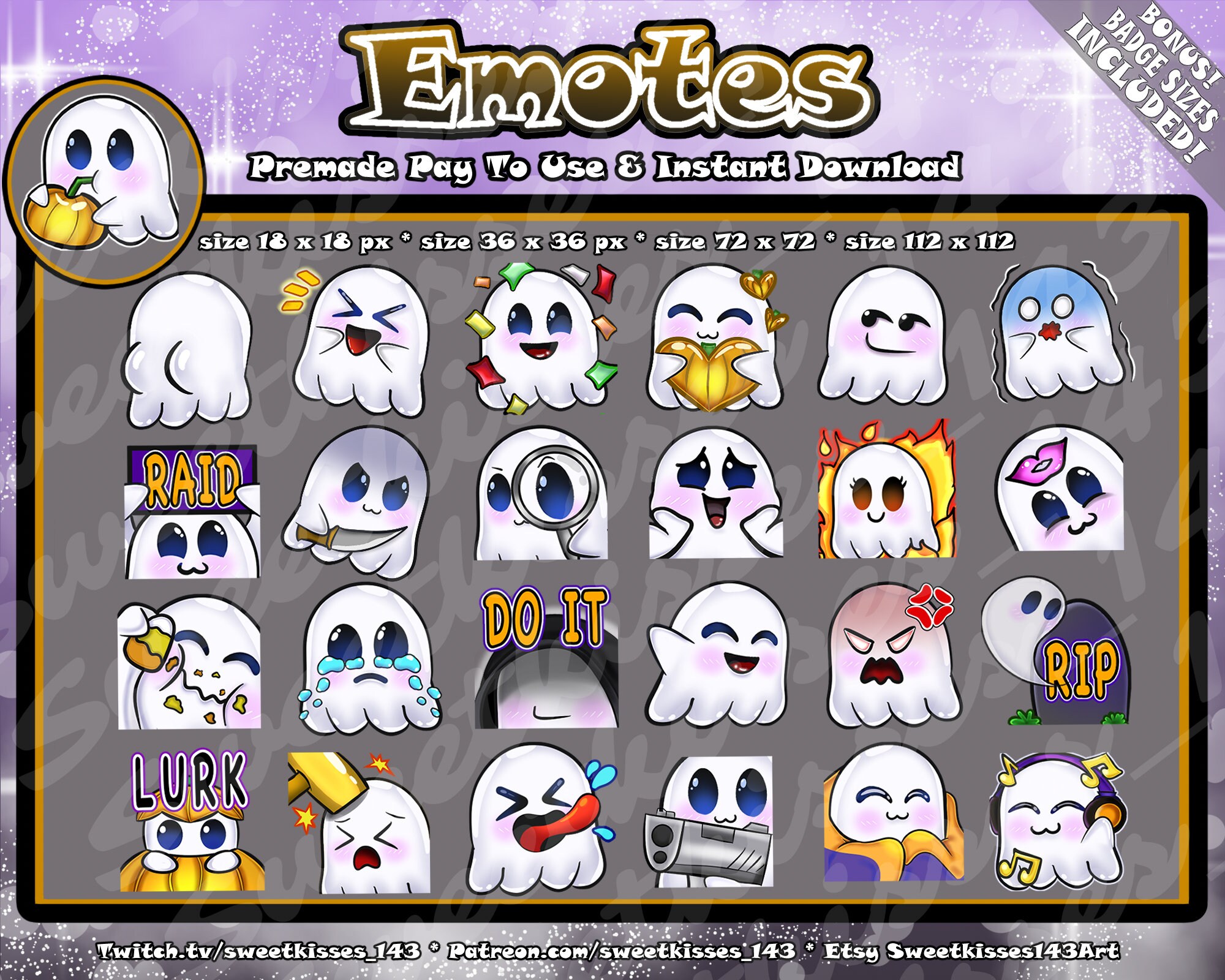 MEGA Twitch Ghost Emote Exclusive Pack & BONUS Badges | 25 Ready to Use ...
