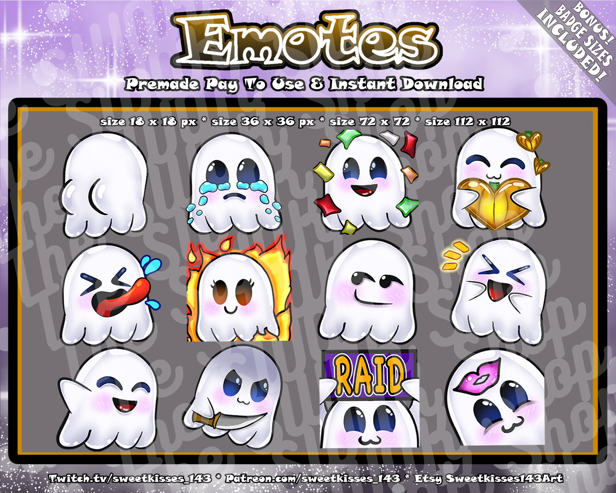 HUGE Twitch Ghost Emote Packs 3 & 4 Bundle W/ BONUS Badges | 12 Ready ...