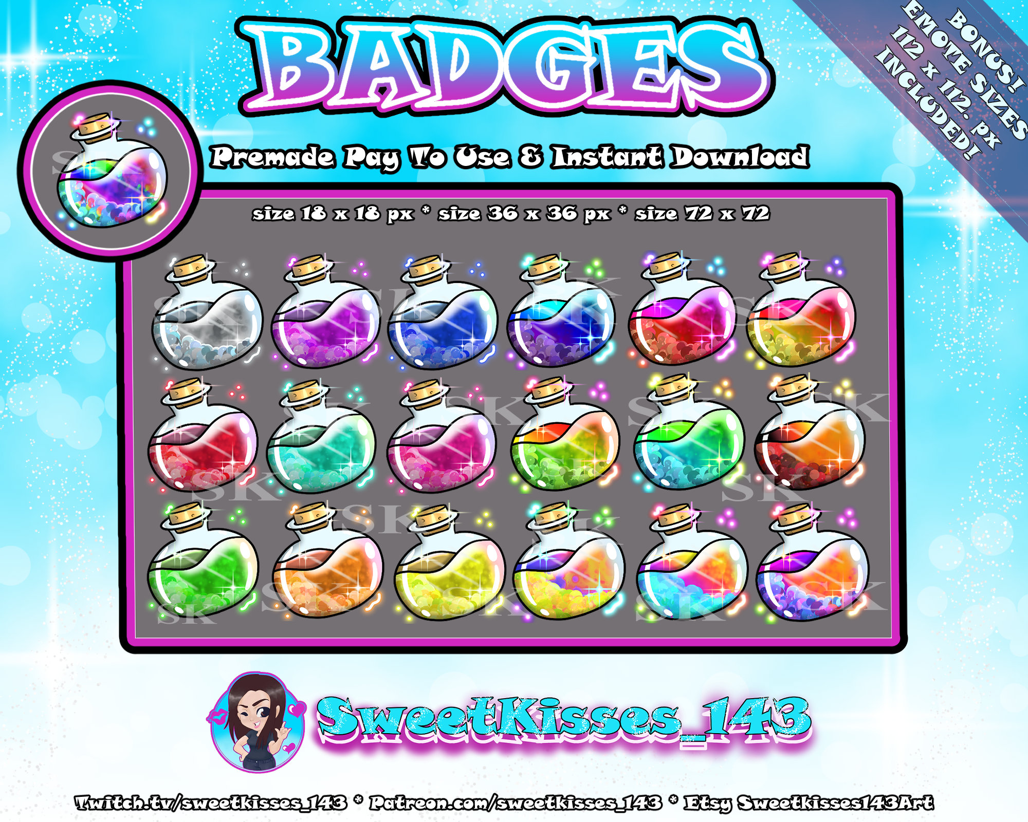 18+1 Twitch Potion Sub Badge Bit Badge Bonus Bundle Pack W/19 Bonus ...