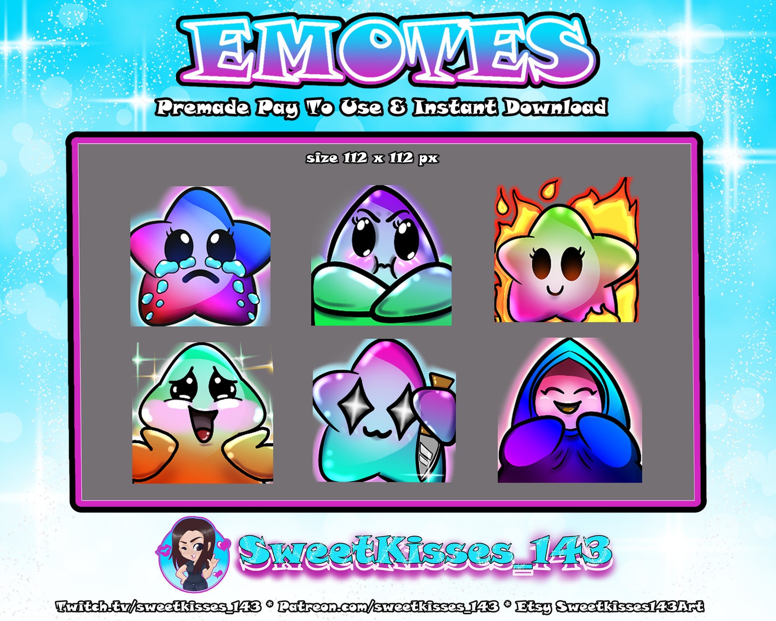 6 Twitch Star Emotes Rainbow Bundle Pack 2 | Instant Download | Twitch ...