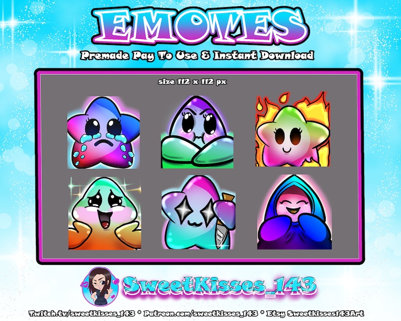 6 Twitch Star Emotes Rainbow Bundle Pack 2 | Instant Download | Twitch ...
