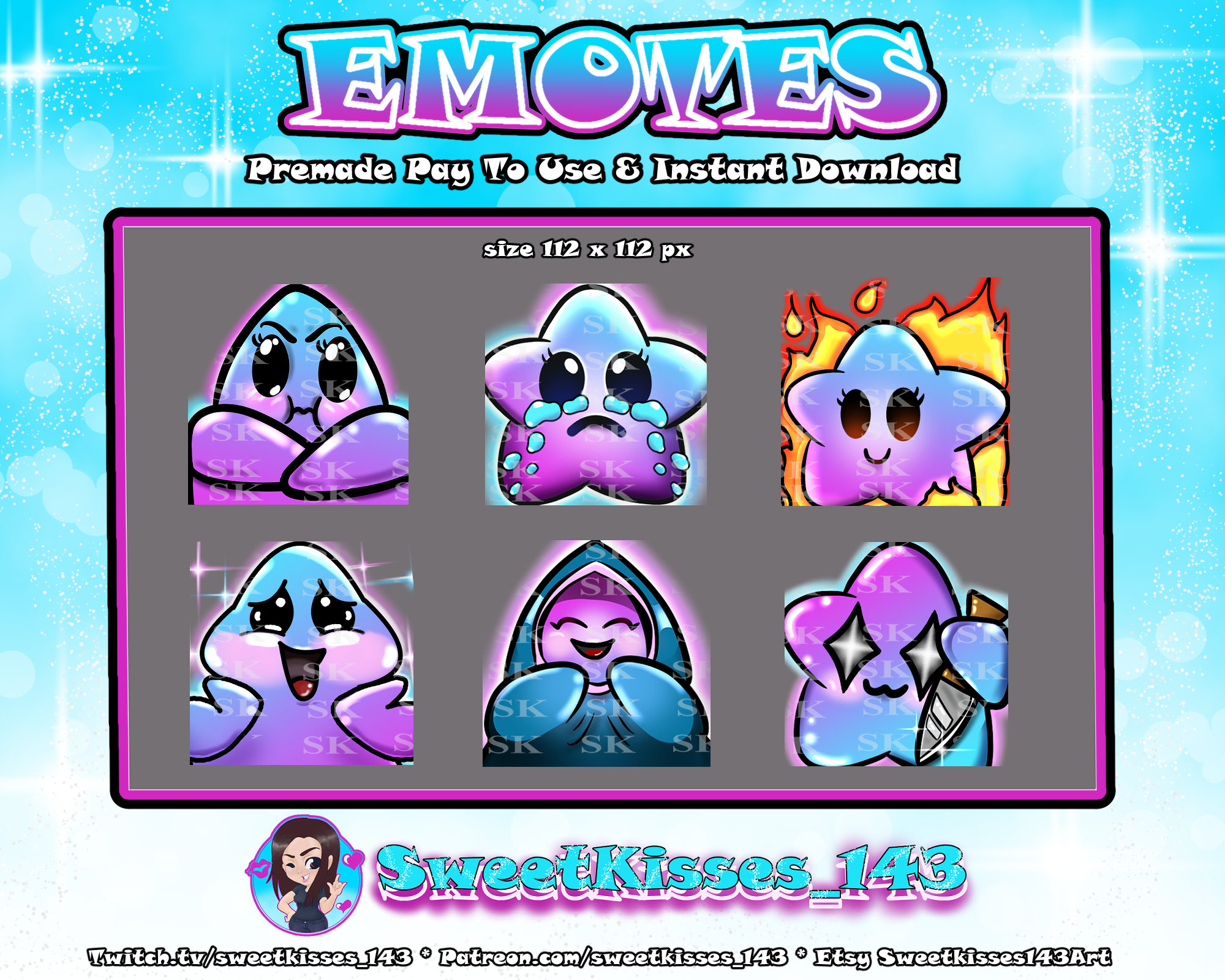 6 Twitch Star Emotes Bundle Pack 2 Instant Download Twitch Emote Set ...