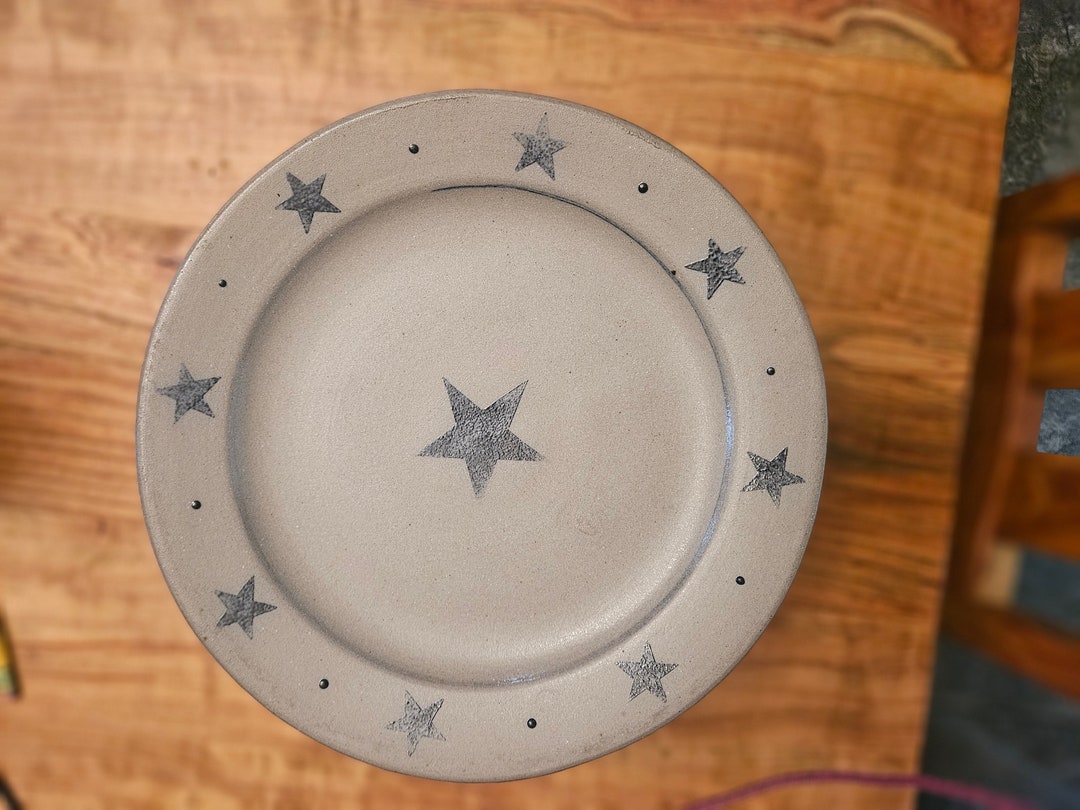 Rowe Salt Glazed Pottery Plate With Blue Stars Retired Pattern - Etsy
