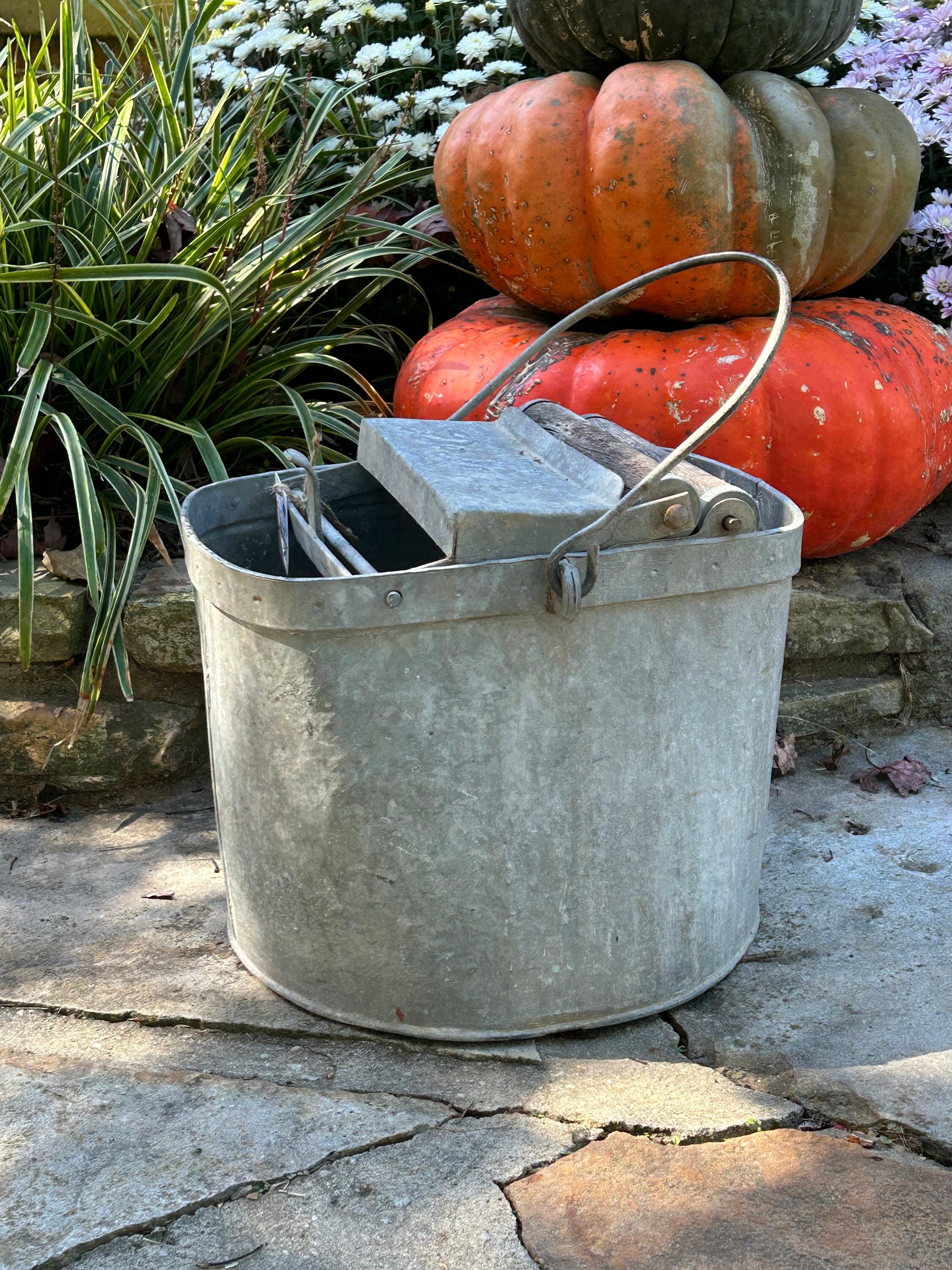 Vintage Mop Bucket Galvanized Metal With Wood Wringer Rollers De Luxe ...