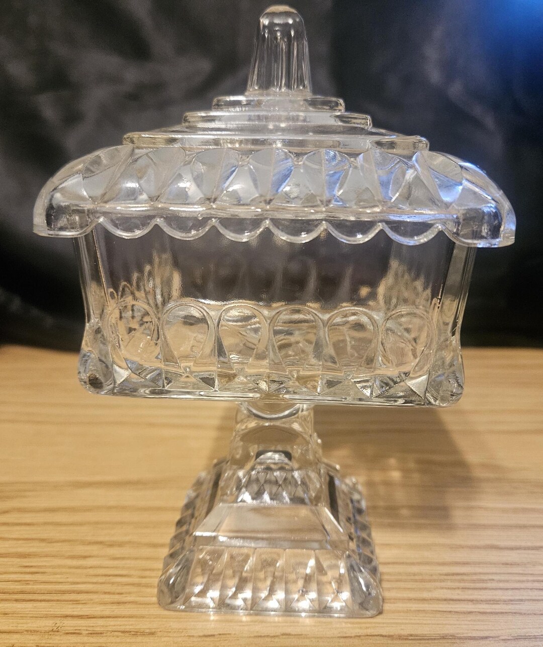 Clear Vintage Square Candy Dish With Lid and Pedestal Base - Made by ...