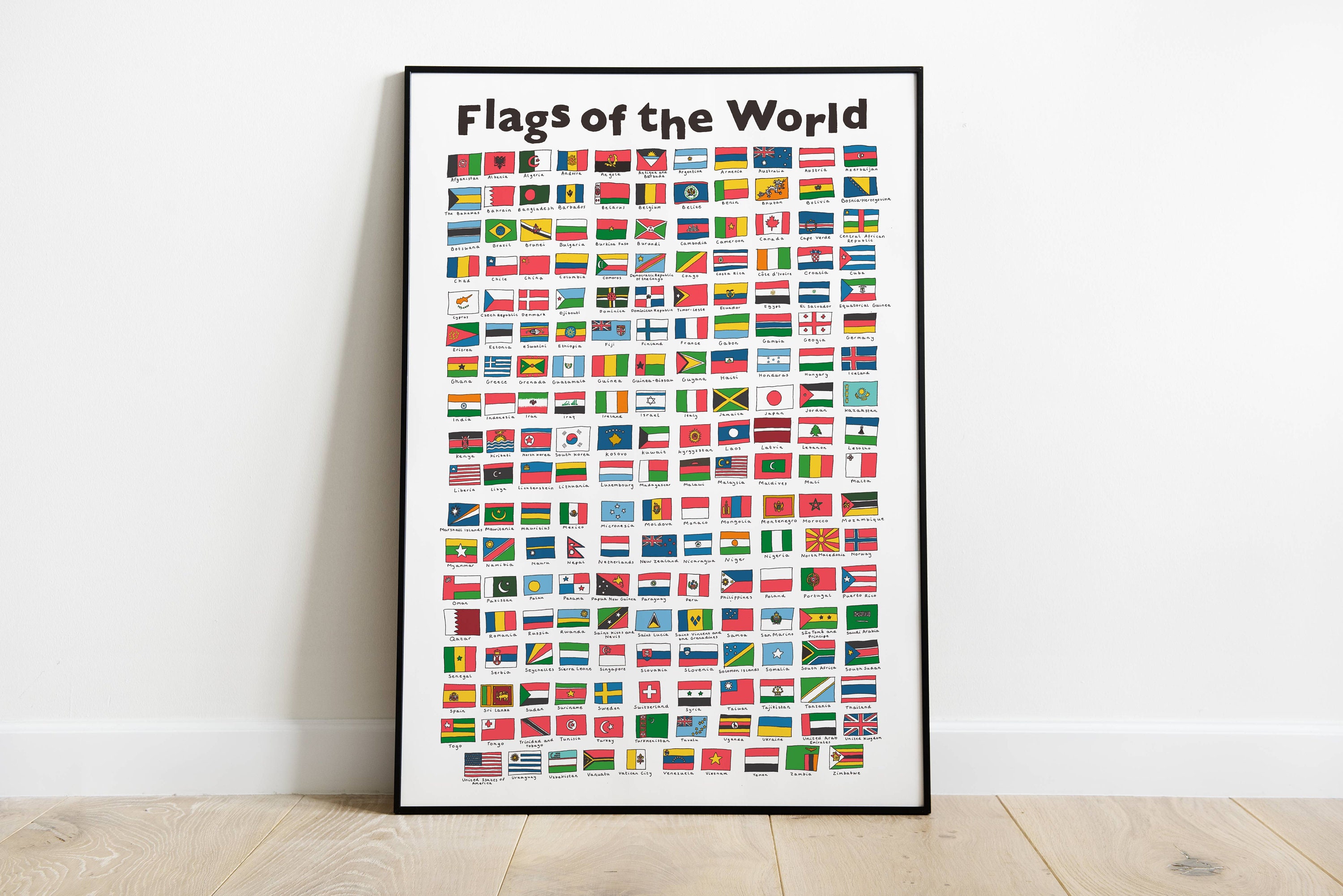 Flags of the World Poster Hand Drawn Countries Flags Chart - Etsy