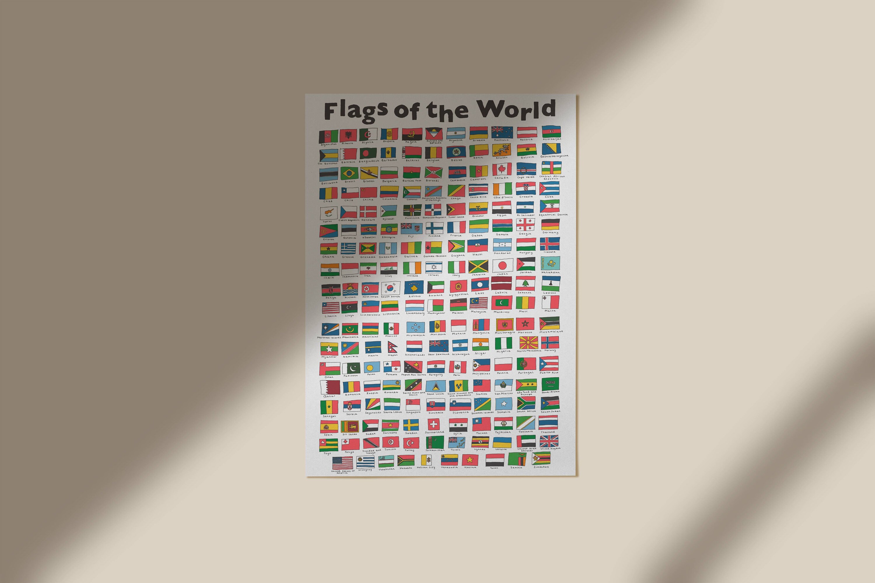 Flags of the World Poster Hand Drawn Countries Flags Chart - Etsy