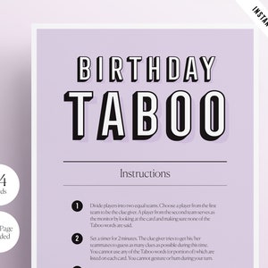 Birthday Pictionary Printable Game Birthday Party Games Adult Birthday ...