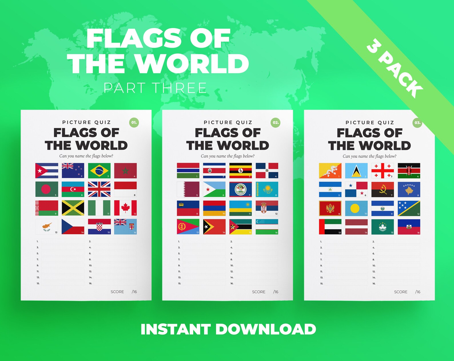 Flags of the World Flag Quiz Part Three Learn World Flags Educational ...
