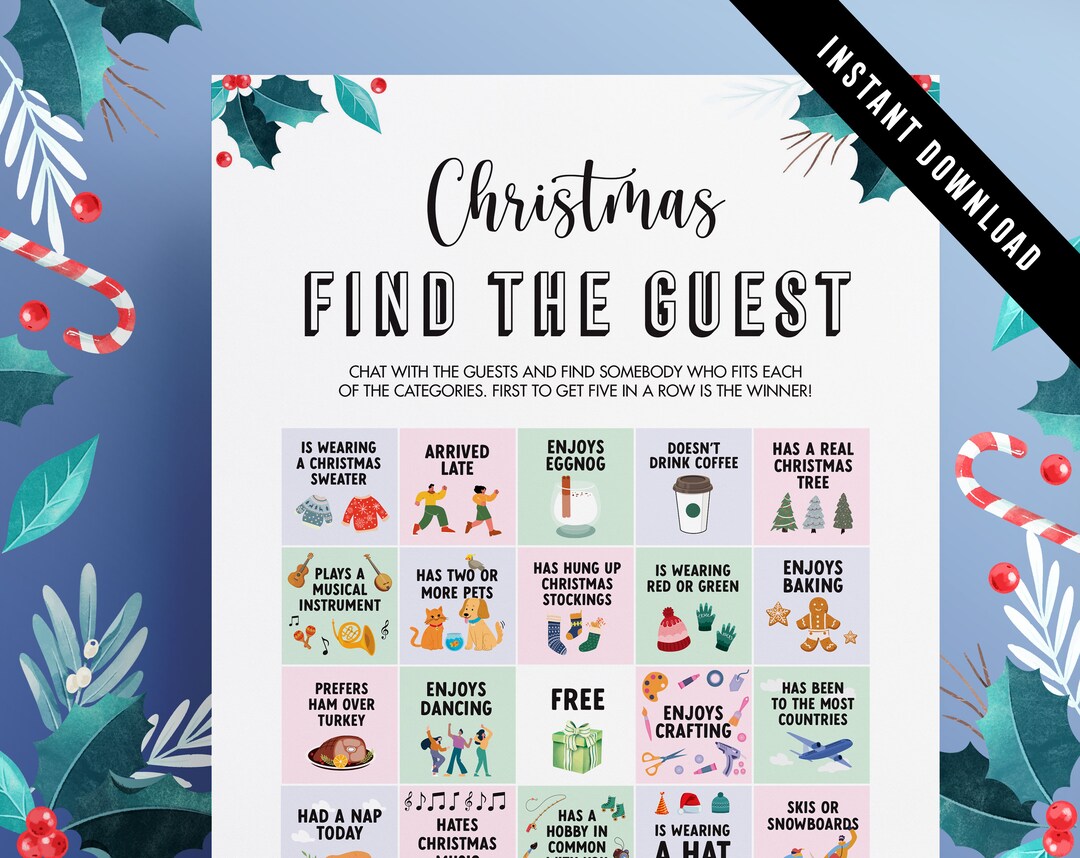 Christmas Find the Guest Bingo | Christmas Activity | Printables | Xmas ...