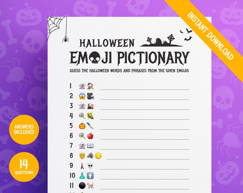 Halloween Emoji Pictionary Quiz | Halloween Activity | Printables ...
