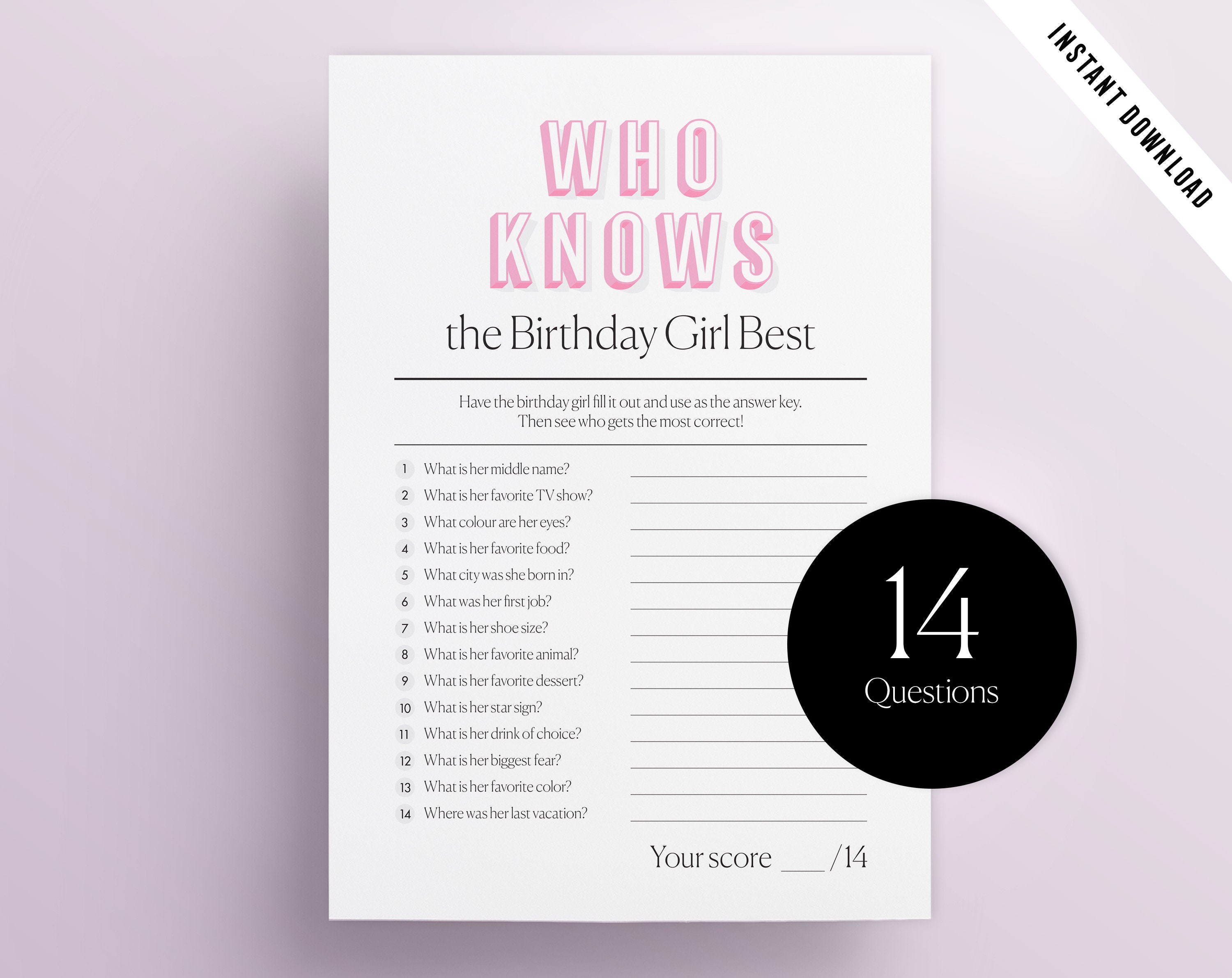 Who Knows the Birthday Girl Best Printable Game She/her - Etsy