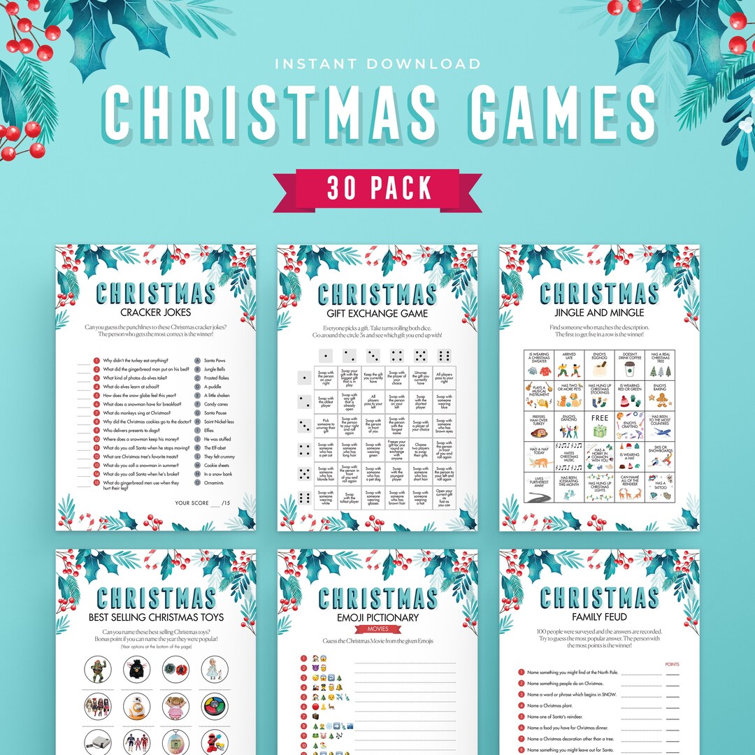 30 Pack Christmas Printable Games & Quizzes - Holiday Fun for All Ages ...