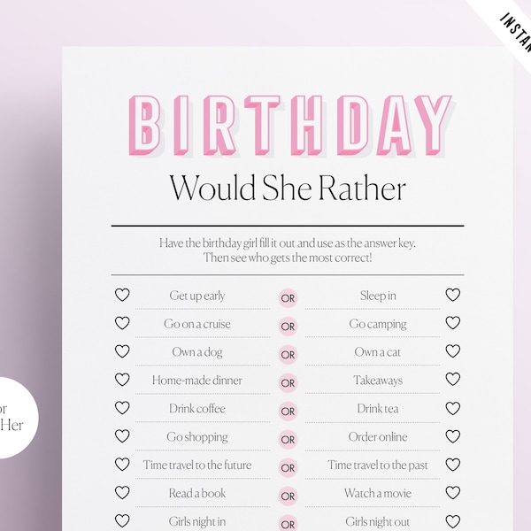 Would Be Rather Birthday Game - Etsy
