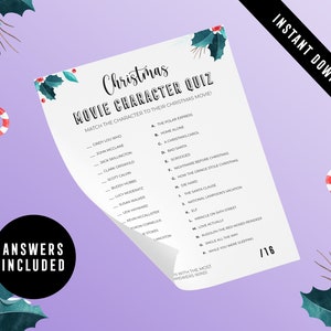 Match the Christmas Movie Characters Quiz | Christmas Activity ...