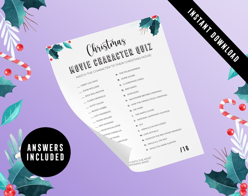 Match the Christmas Movie Characters Quiz Christmas Activity Printables ...