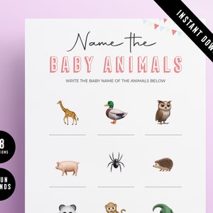 Baby Shower Animal Names Game, Baby Shower Games, Modern Baby Shower ...