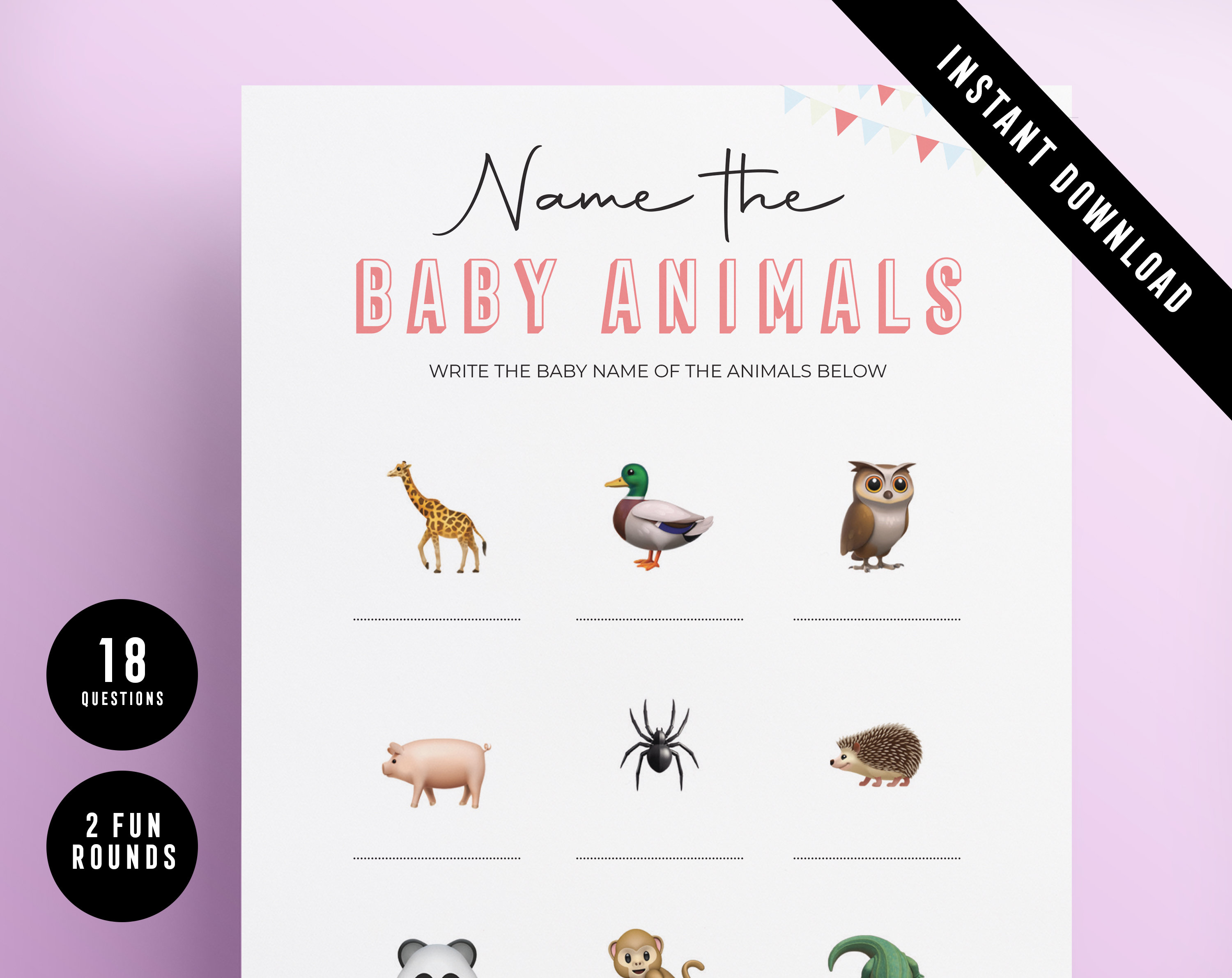 Baby Shower Animal Names Game, Baby Shower Games, Modern Baby Shower ...