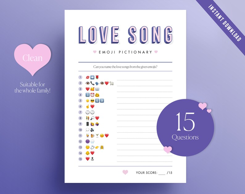 Clean Bachelorette Love Song Emoji Pictionary Game Clean - Etsy