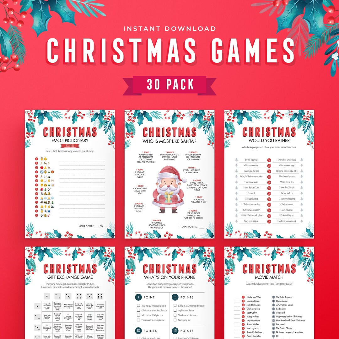30 Pack Christmas Printable Games & Quizzes - Holiday Fun for All Ages ...