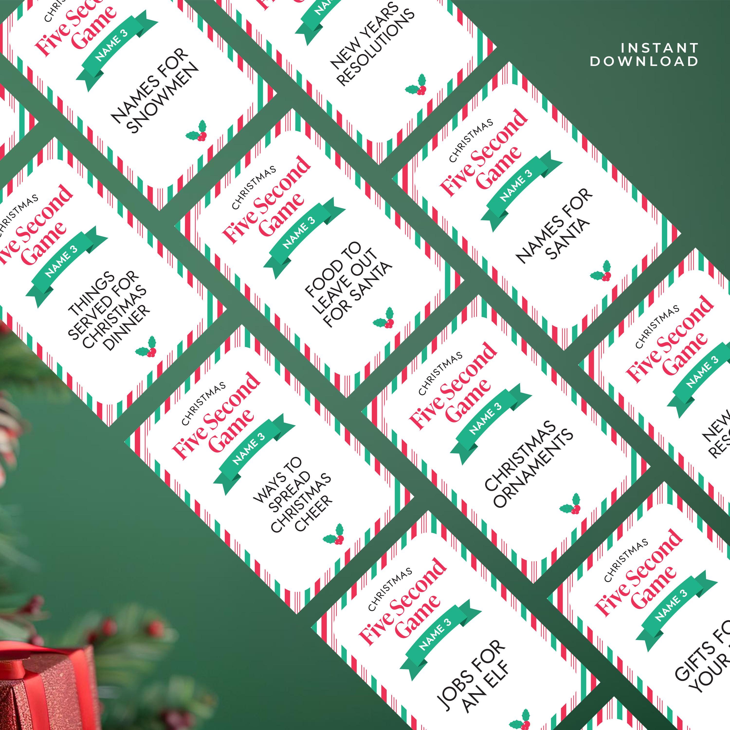 Christmas Five Second Game - Printable Cards - Five Second Rule for ...