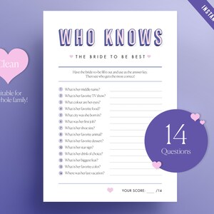 Clean Who Knows the Bride to Be Best Printable, Bachelorette Games ...