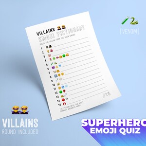 Super Hero Emoji Quiz Modern Design Printables Emoji Pictionary 3 Fun ...