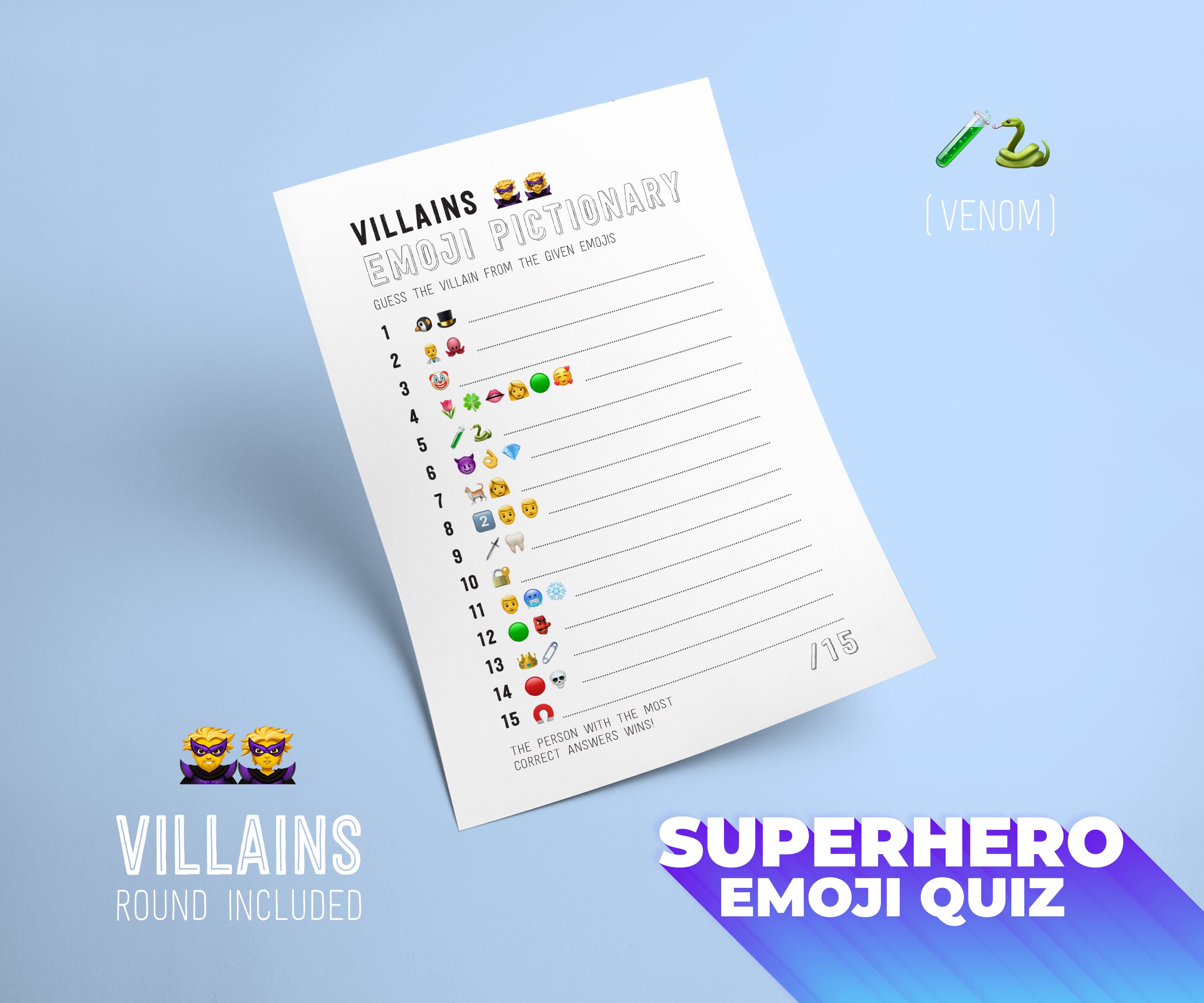 Super Hero Emoji Quiz | Modern Design | Printables | Emoji Pictionary ...