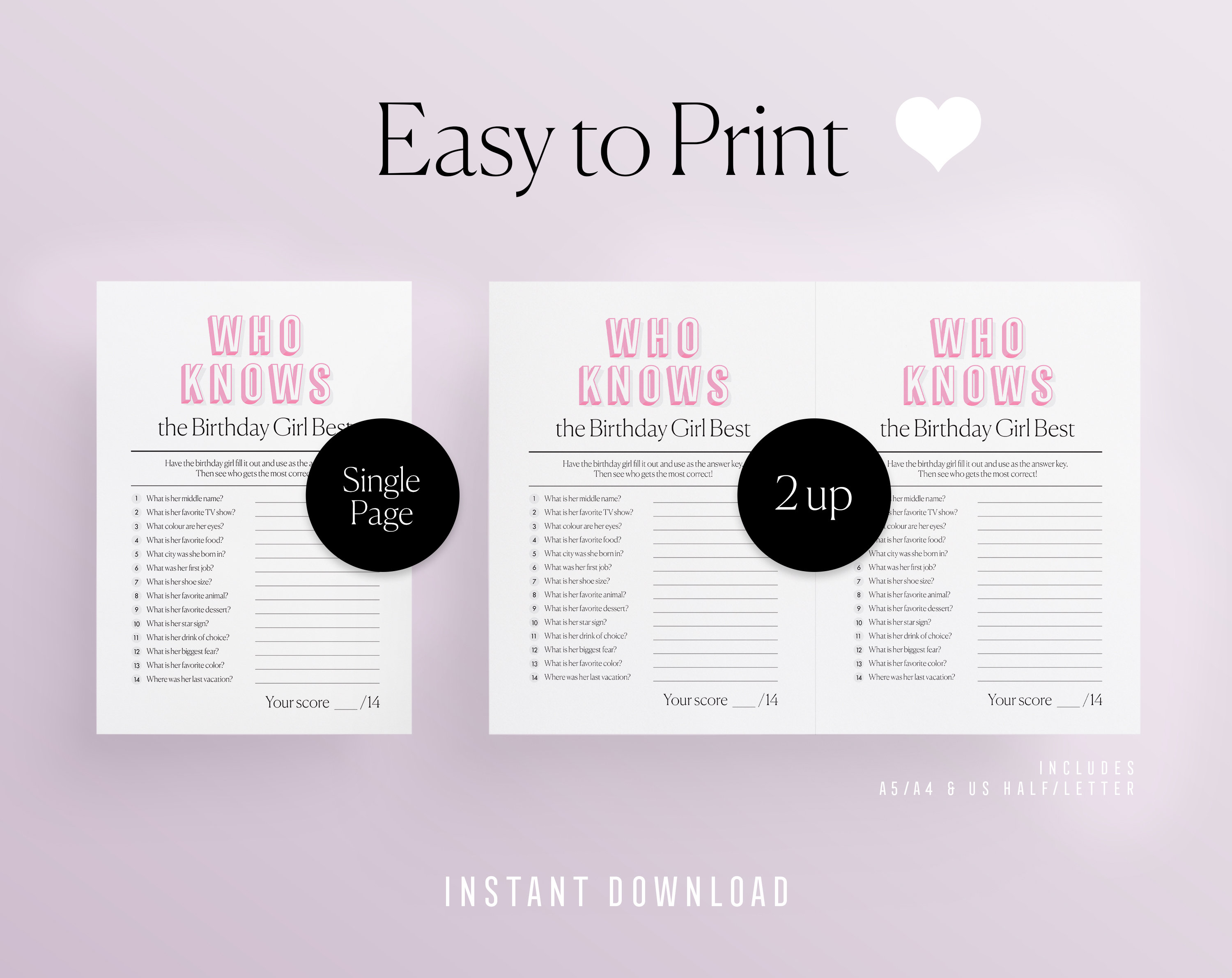 Who Knows the Birthday Girl Best Printable Game She/her - Etsy