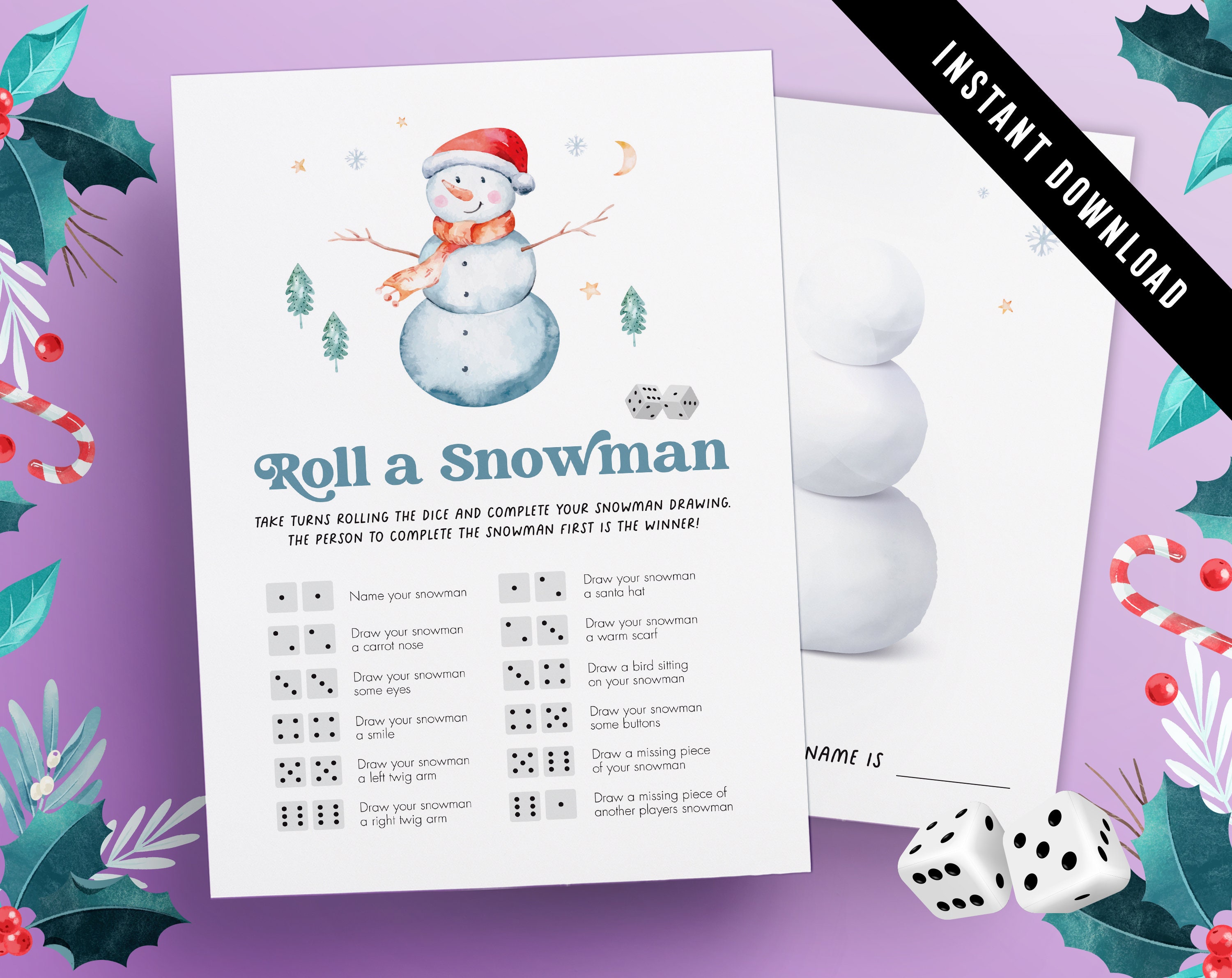 Roll a Christmas Bundle Dice Game Roll a Snowman Roll - Etsy
