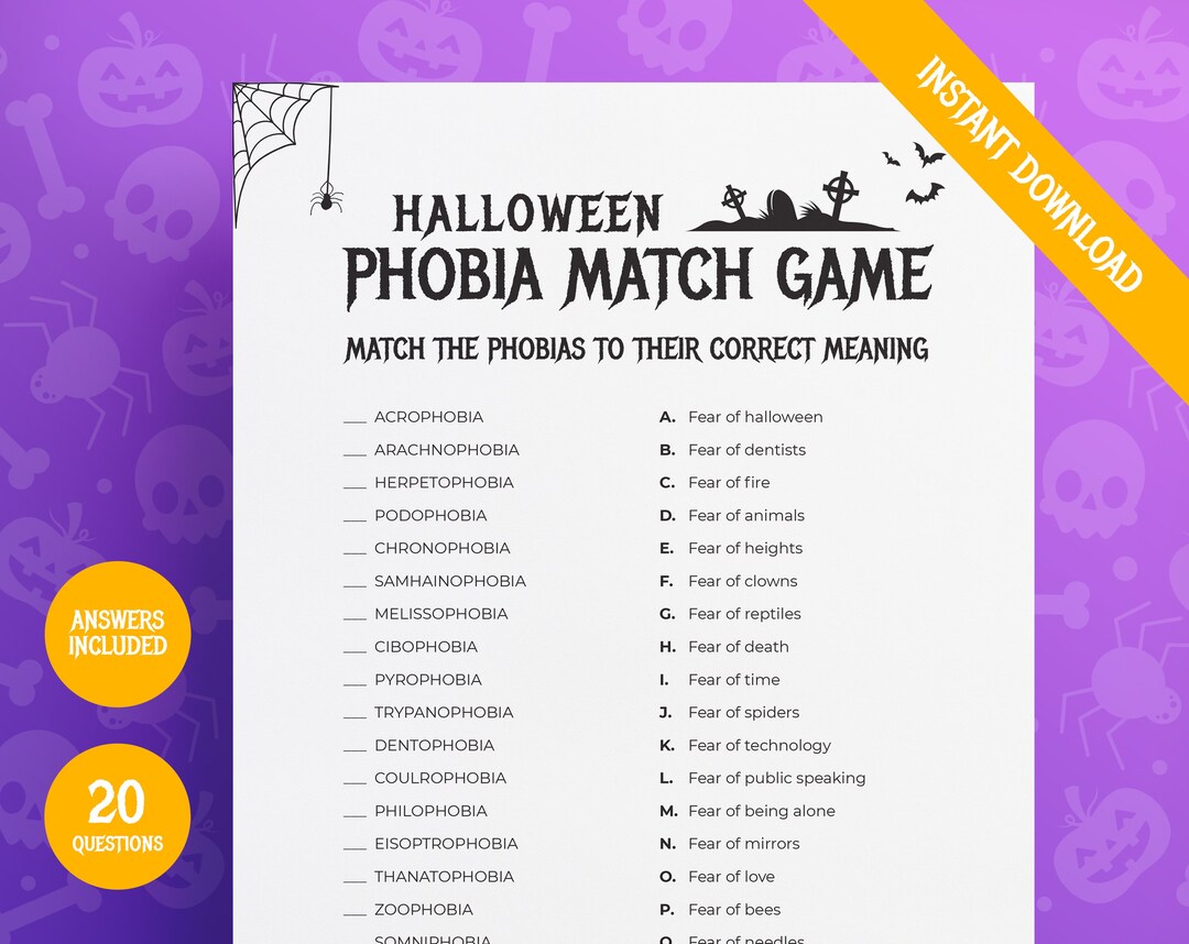 Halloween Phobia Quiz | Halloween Activity | Printables | Phobias | Fun ...