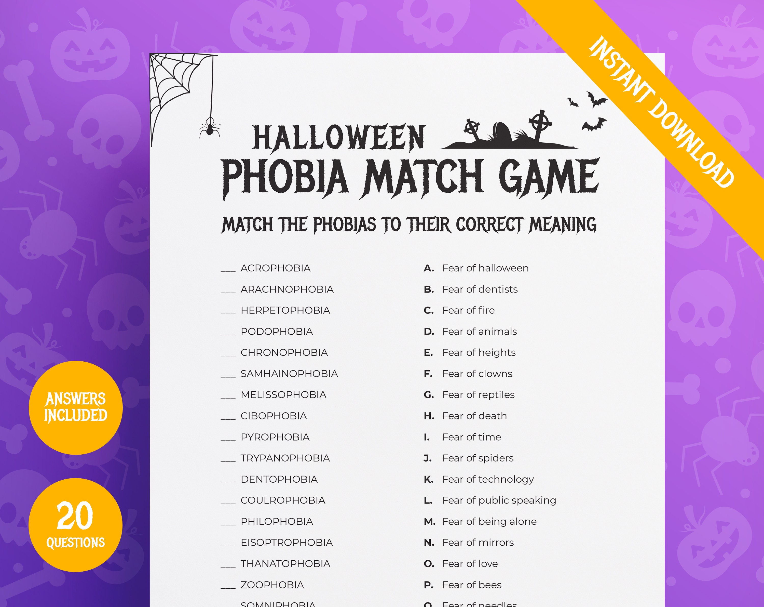 Halloween Phobia Quiz | Halloween Activity | Printables | Phobias | Fun ...