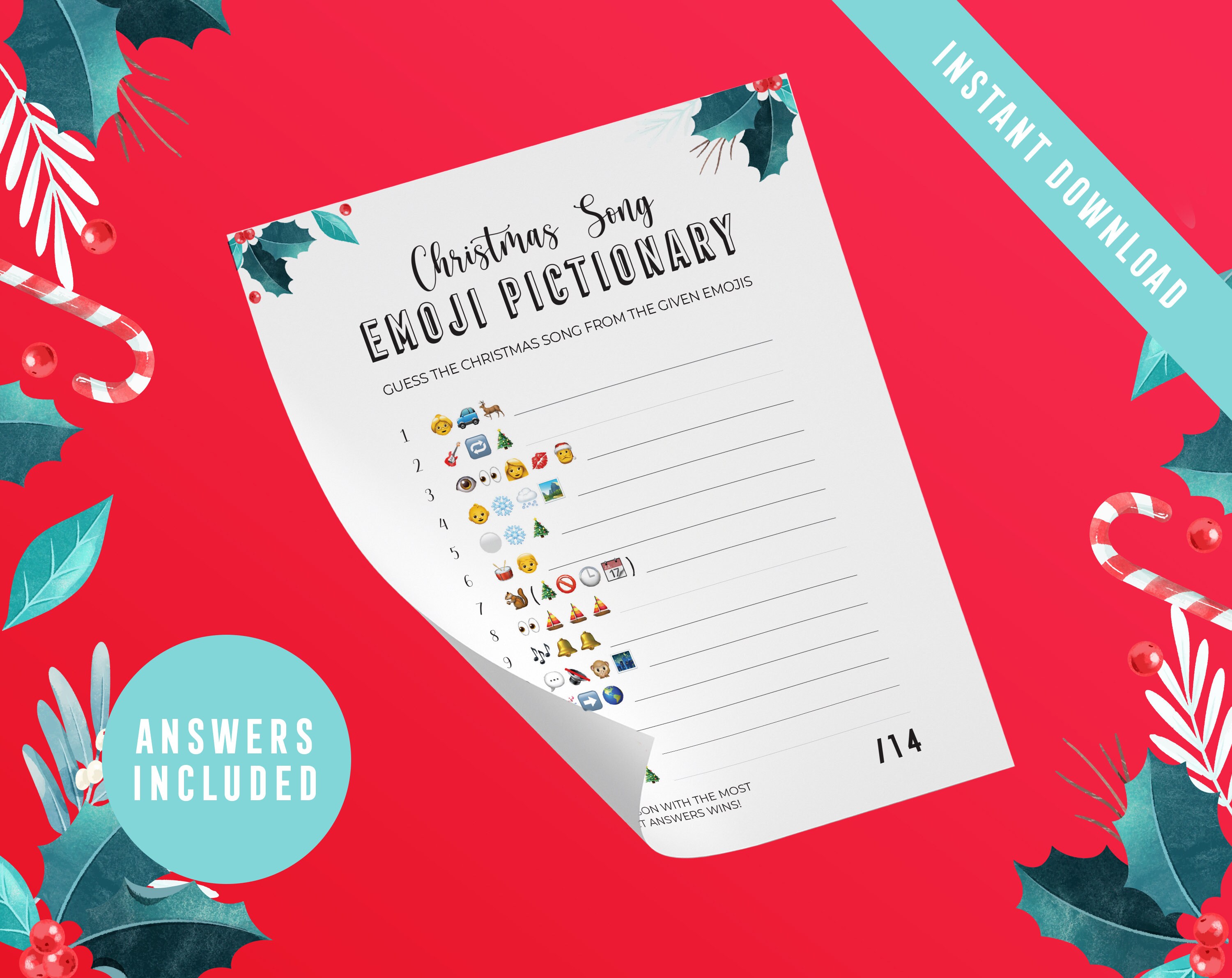 Christmas Song Emoji Quiz Christmas Activity Printables | Etsy