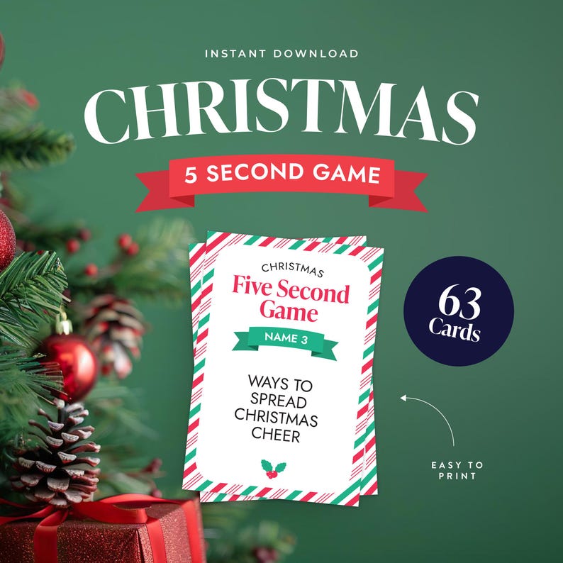 Christmas Five Second Game - Printable Cards - Five Second Rule for ...