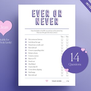Clean Bachelorette Ever or Never Game, Bridal Shower Game! Classy ...