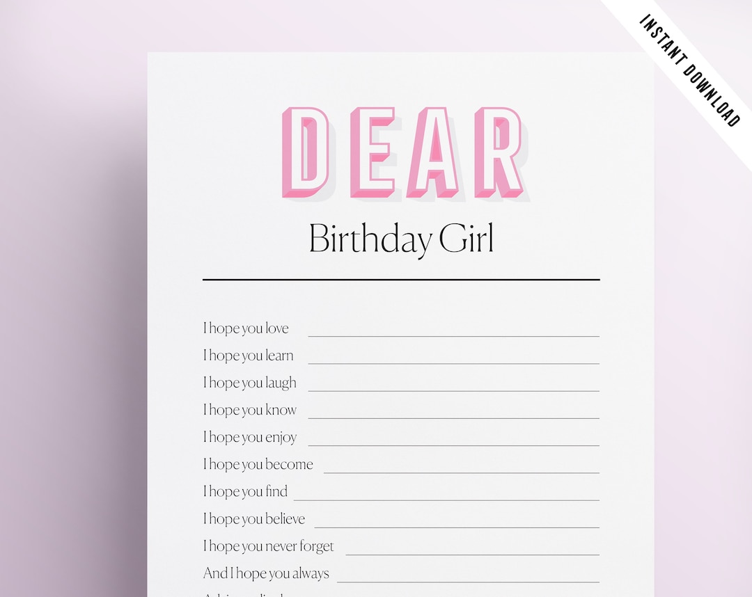 Dear Birthday Girl Printable | She/her Birthday | Adult Birthday Games ...