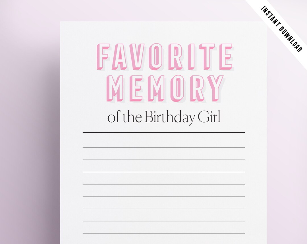 Favorite Memory of the Birthday Girl Printable | She/her Birthday ...