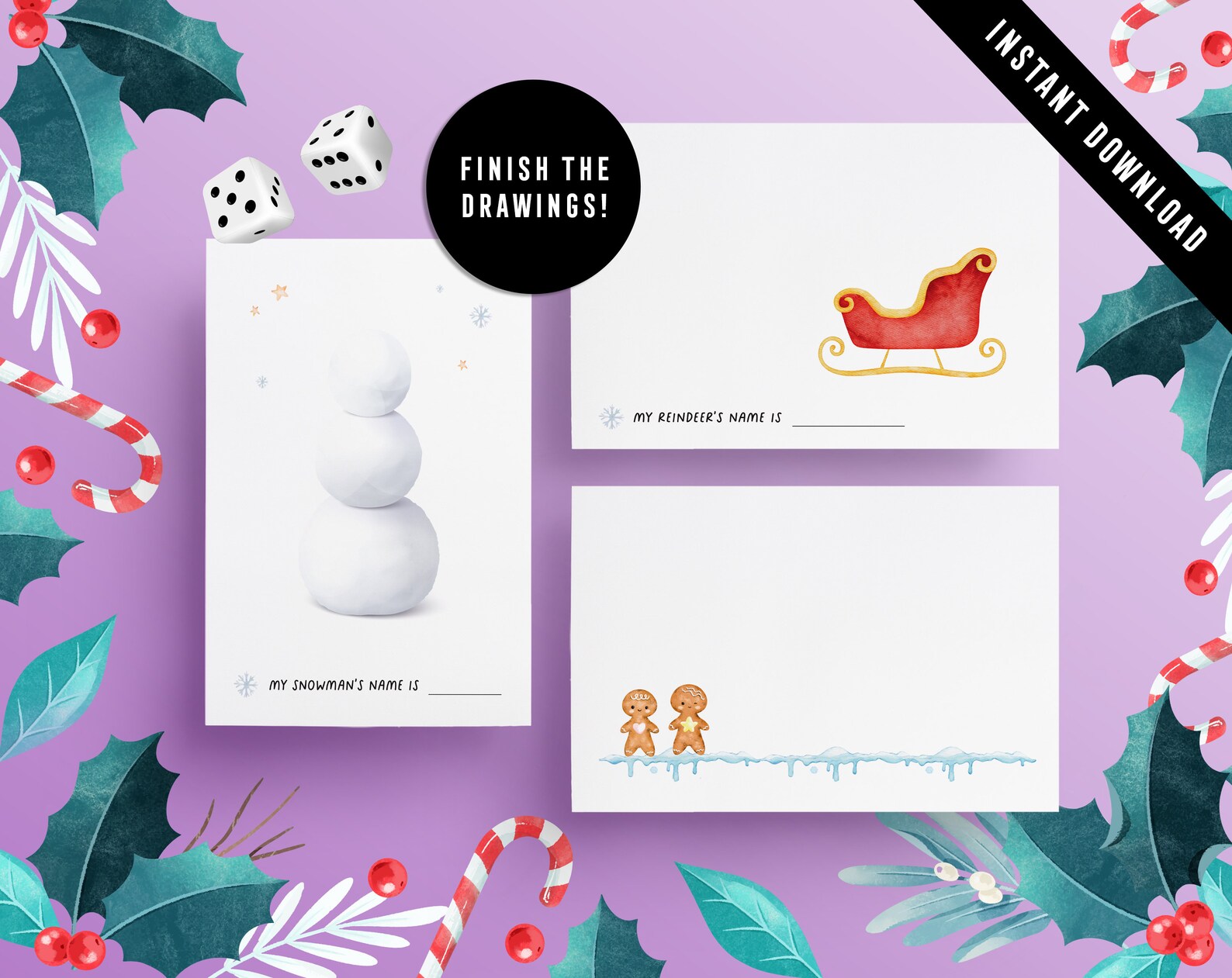 Roll a Christmas Bundle Dice Game Roll a Snowman Roll - Etsy