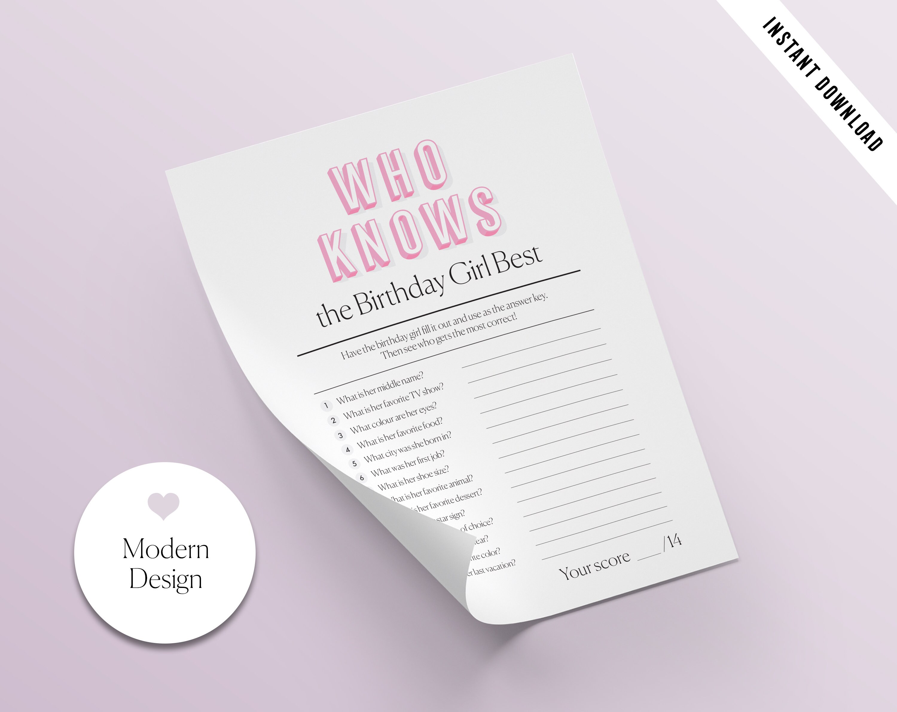 Who Knows the Birthday Girl Best Printable Game She/her - Etsy