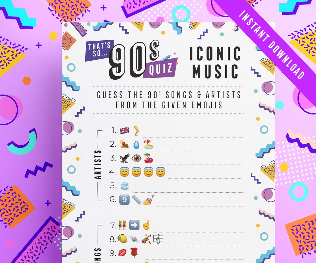 90's Music Emoji Quiz | Nineties Music Emoji Pictionary Quiz ...