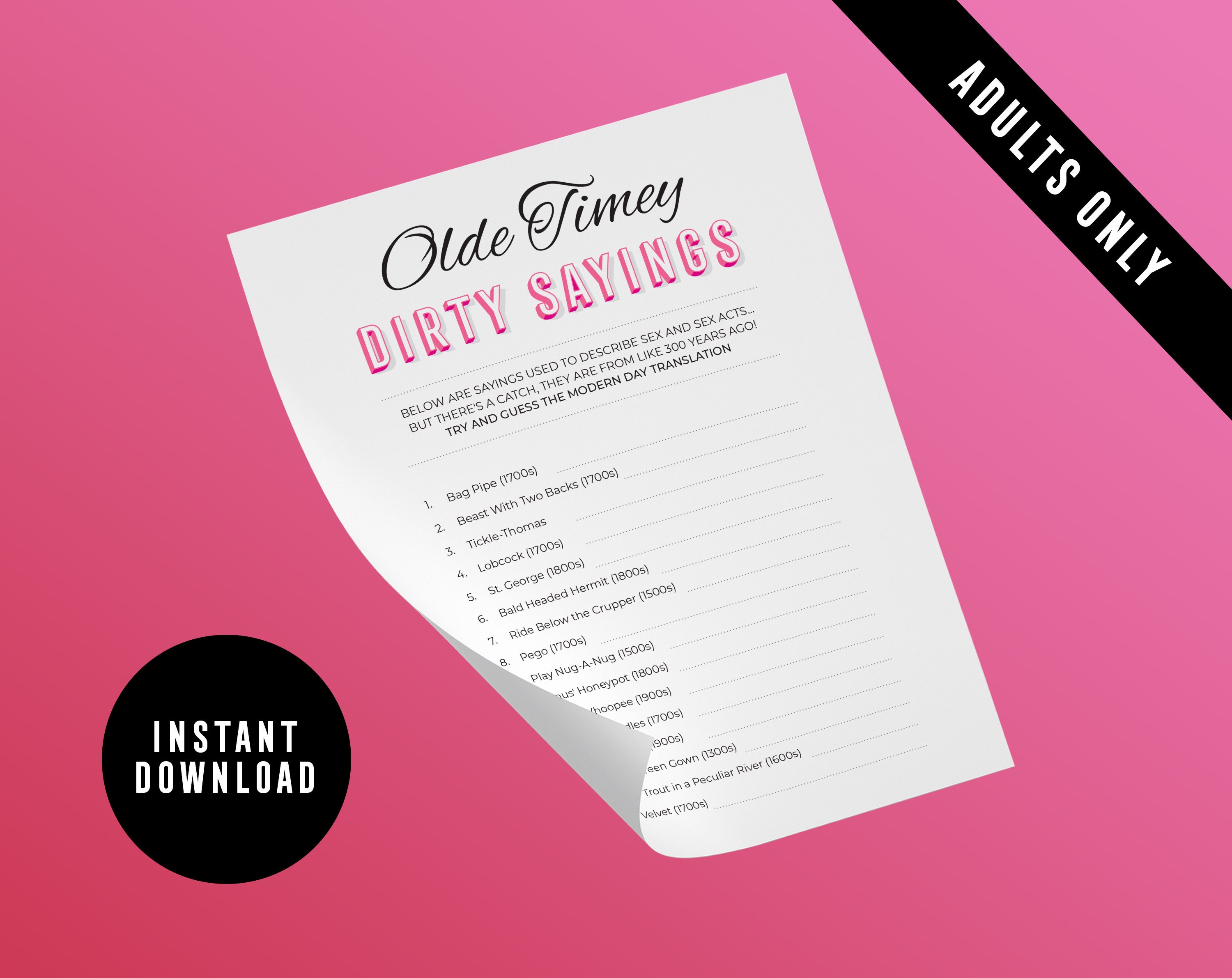 Old Fashioned Dirty Sayings | Old Timey Dirty Slang | Bachelorette ...