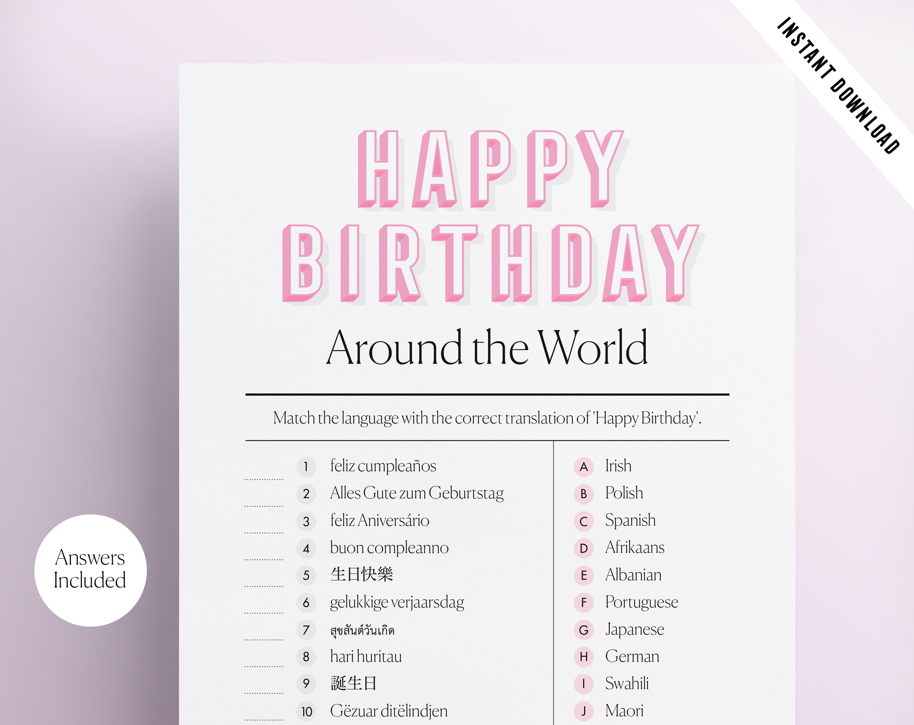 Happy Birthday Around the World Birthday Printable Game Party Game ...