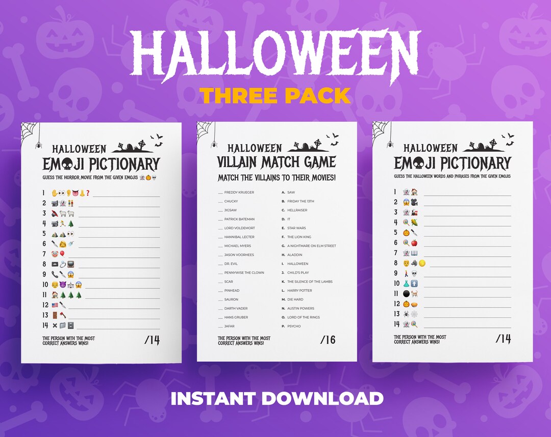 Halloween Printable Three Pack | Emoji Pictionary | Match the Villain ...