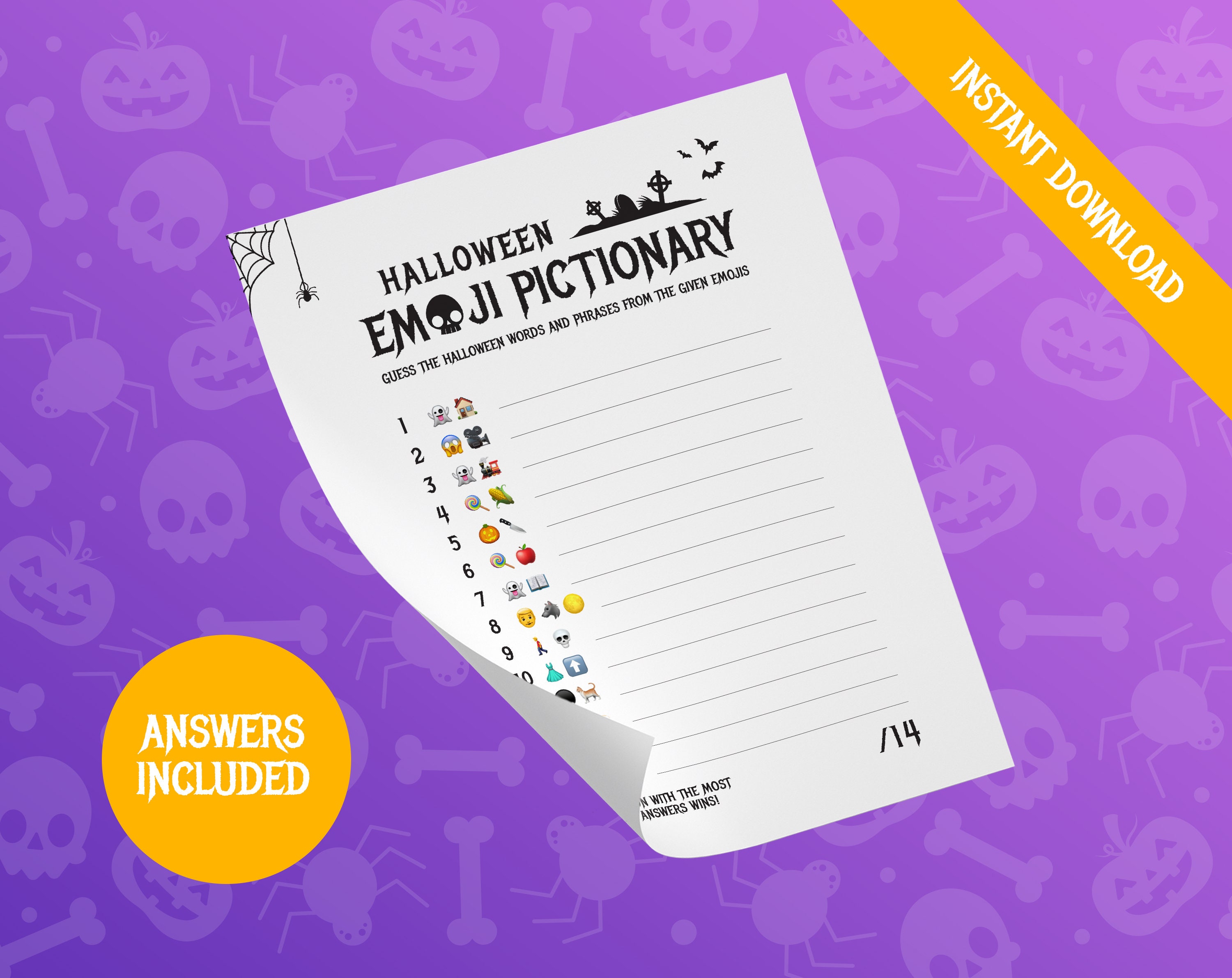 Halloween Emoji Pictionary Quiz | Halloween Activity | Printables ...