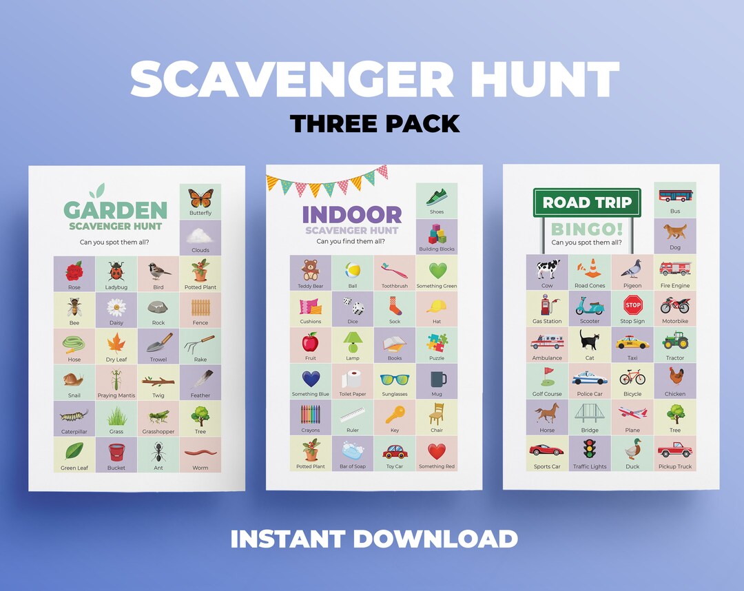3 Pack Scavenger Hunt Games | Kids Fun | Boredom Buster | Printable ...