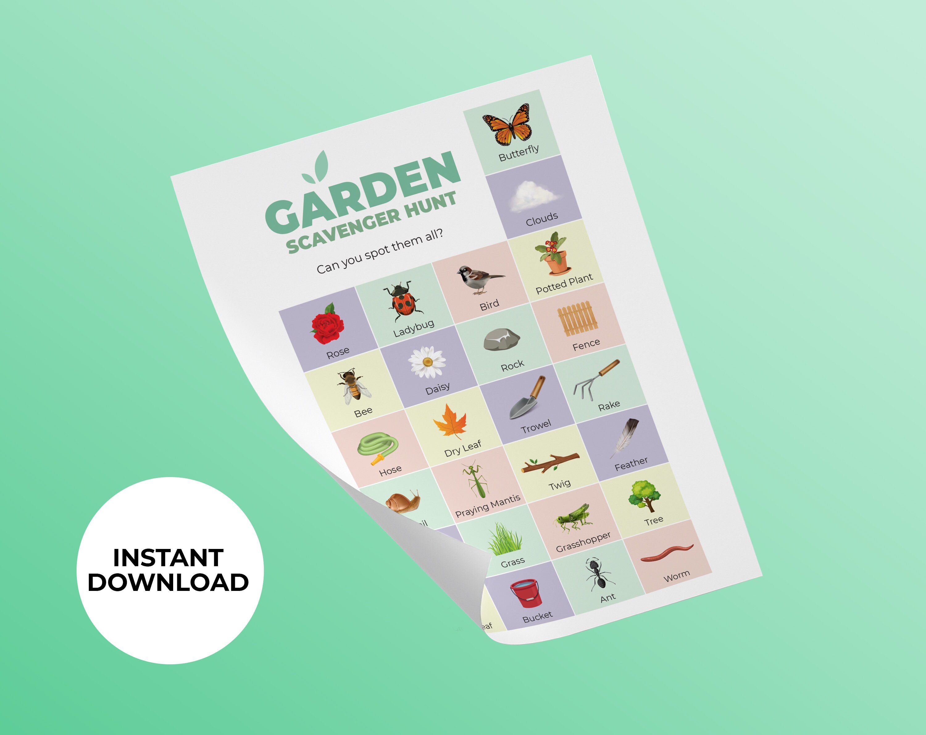 Garden Scavenger Hunt Backyard Fun Boredom Buster Printable Kids Game ...