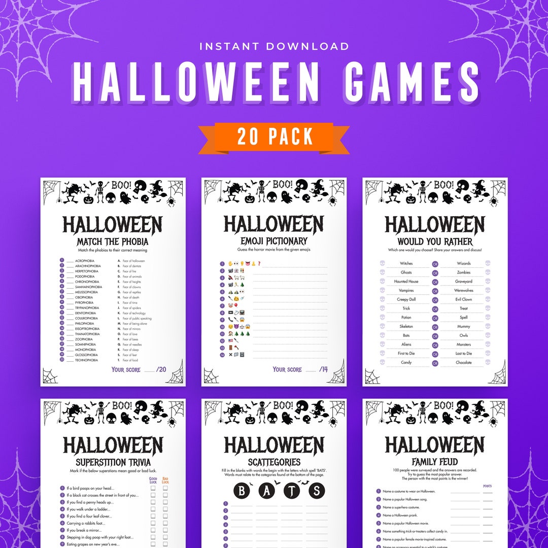Halloween 20 Pack | Halloween Printable Games and Quizzes | Modern ...