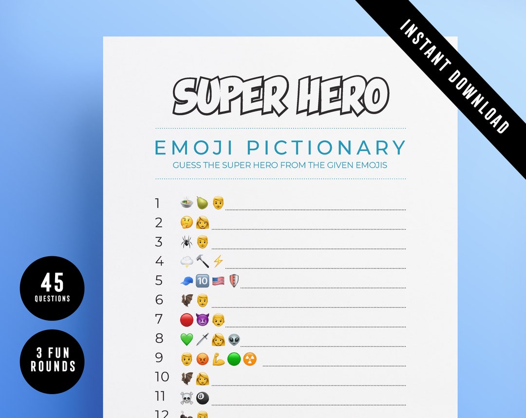 Super Hero Emoji Quiz | Modern Design | Printables | Emoji Pictionary ...