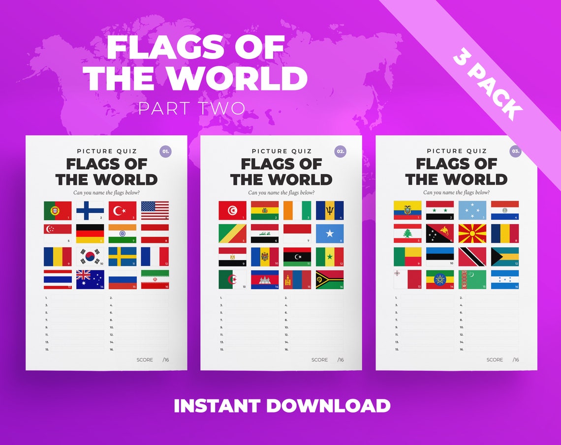Flags of the World Flag Quiz Part Two Learn World Flags - Etsy
